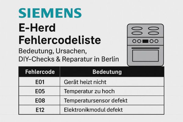 Siemens Backofen Fehlercode Liste
